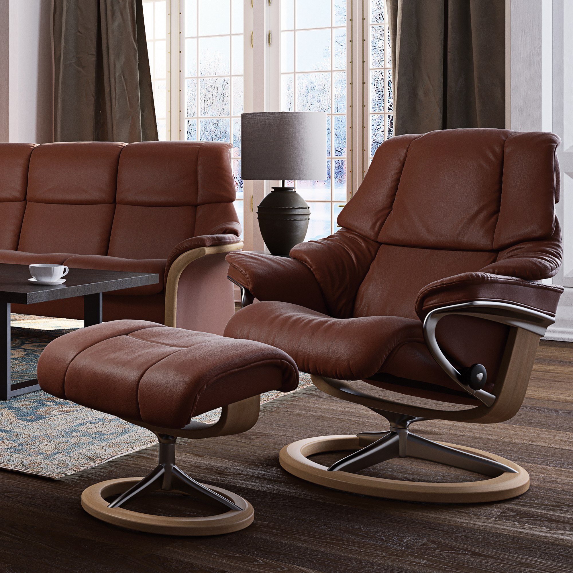 STRESSLESS RENO MEDIUM Stressless Reno Medium Chair & Stool Signature ...