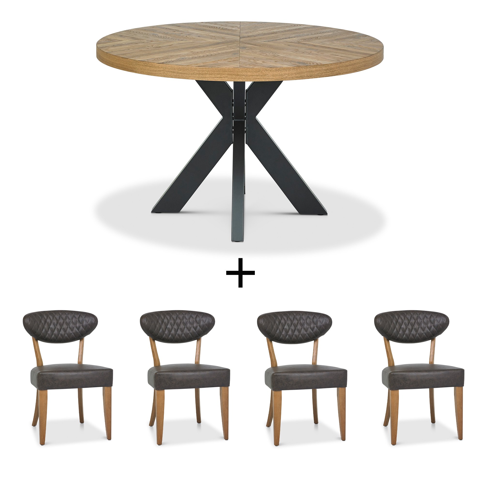 SATURN RUSTIC OAK DINING Saturn Circular Dining Table & 4 Martha Chairs ...