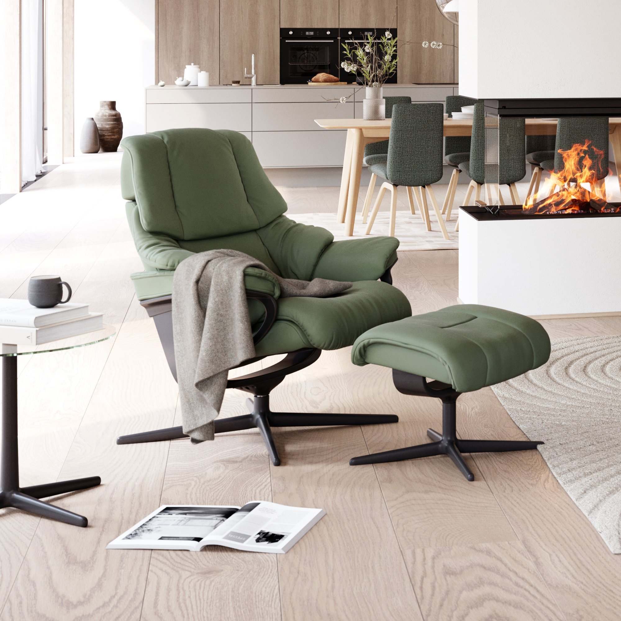 STRESSLESS RENO LARGE Stressless Reno Large Chair & Stool Cross Base ...